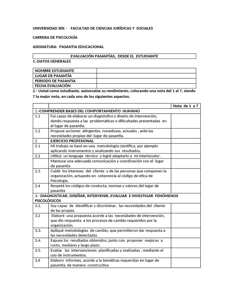Auto Eval. Pasantia | PDF | Sicología | Evaluación