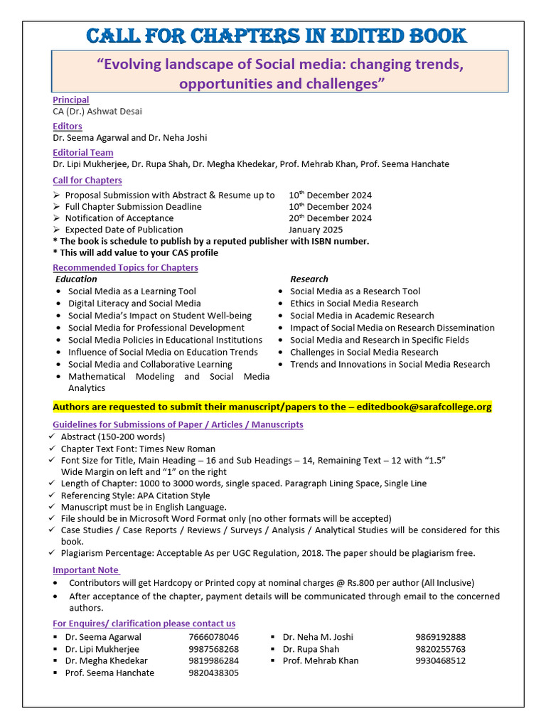 Call For Book Chapters 2 | PDF | Books | Plagiarism
