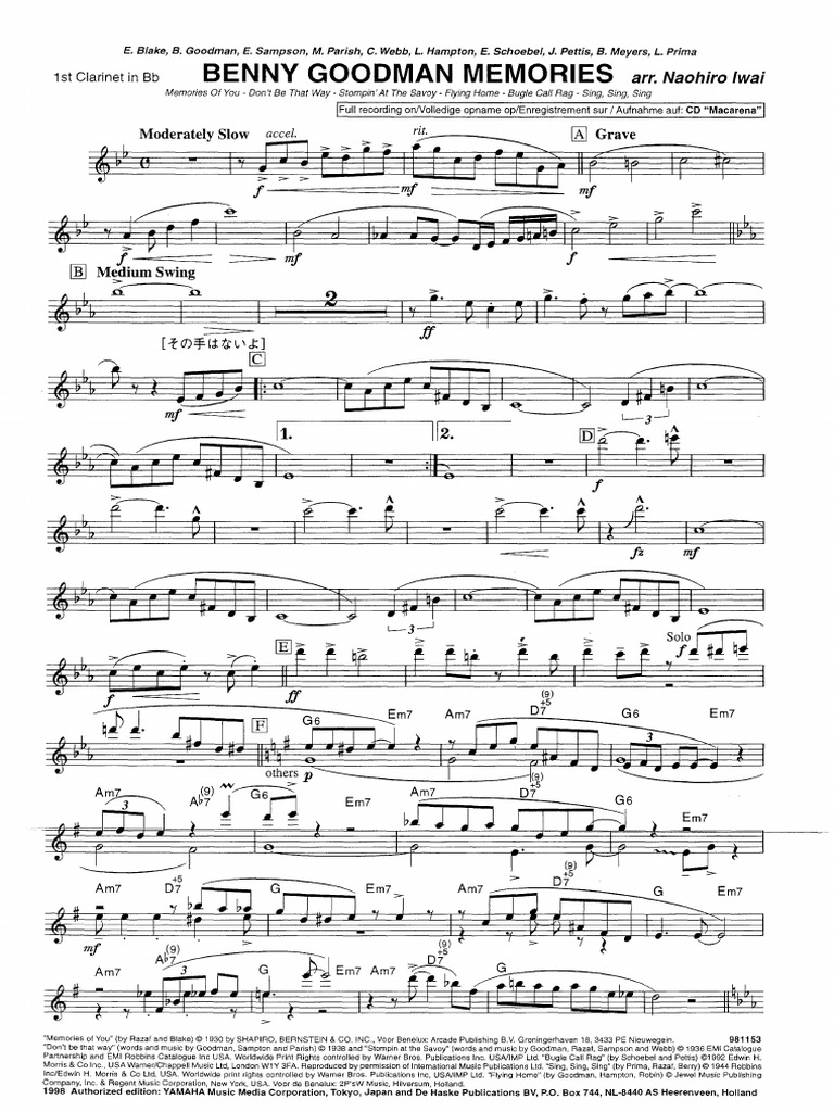 Benny Goodman - Clar 1 | PDF | American Songs | Compositions