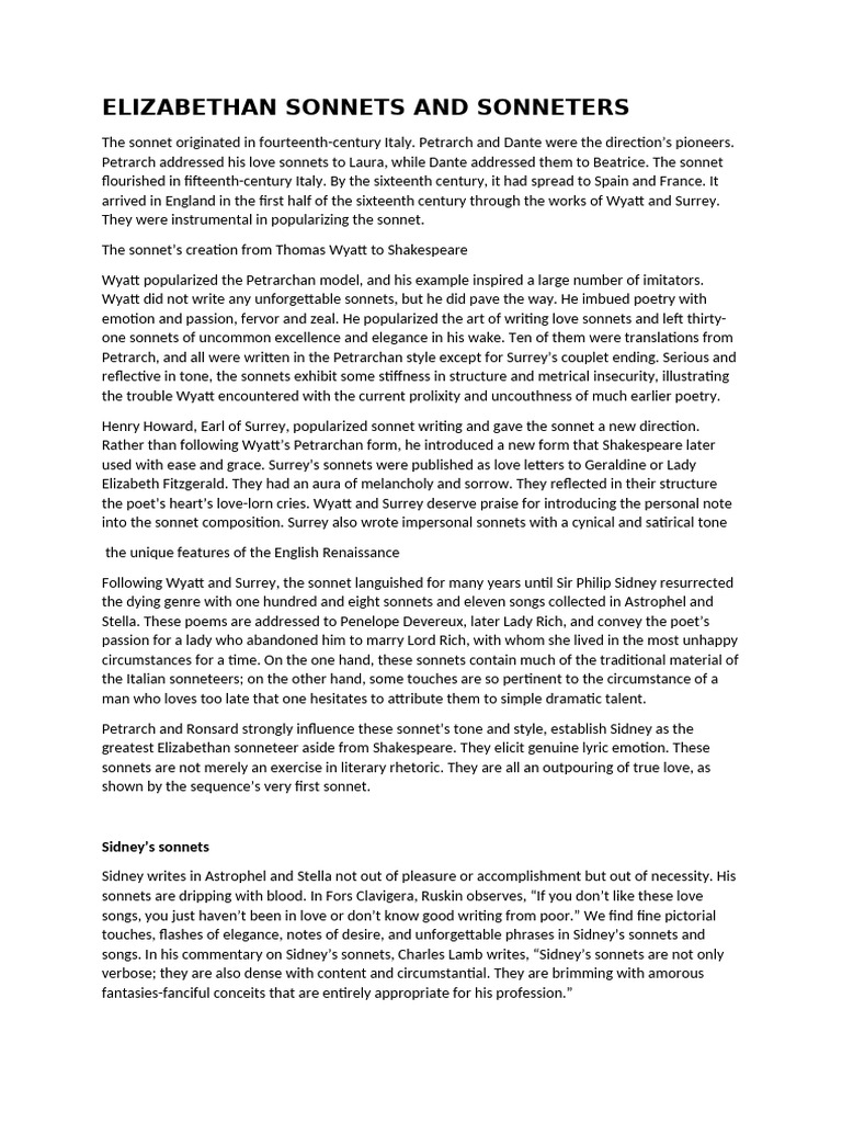 Elizabethan Sonnets and Sonneters | PDF | Shakespeare's Sonnets | Sonnets