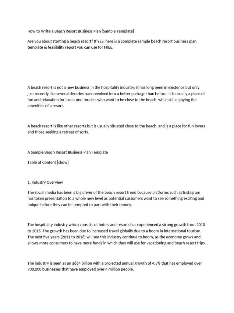 How To Write A Beach Resort Business Plan (Sample Template) | PDF ...