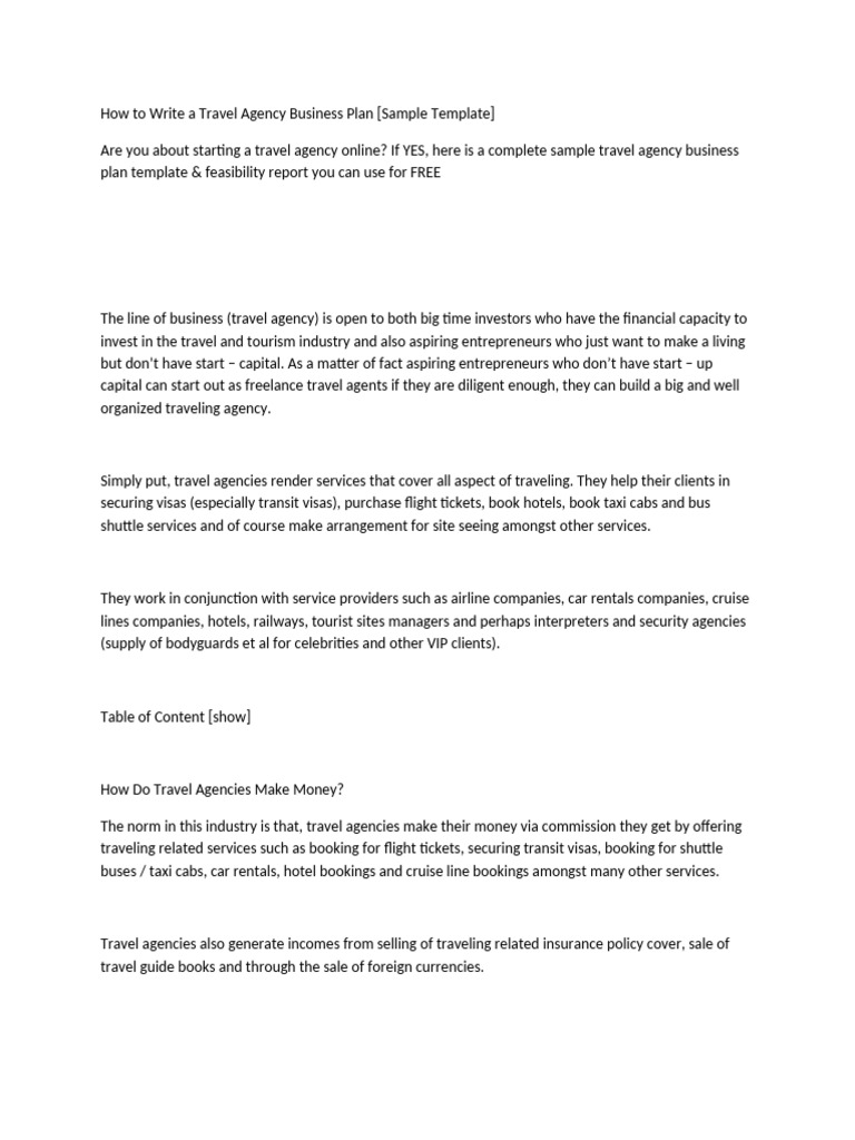 How To Write A Travel Agency Business Plan (Sample Template) | PDF ...