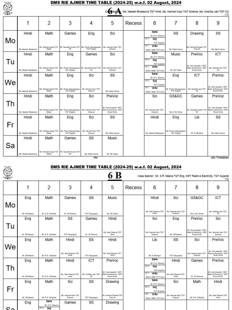 Class Wise TT Wef 02 August, 2024 | PDF | Sociolinguistics | Social Groups Of India