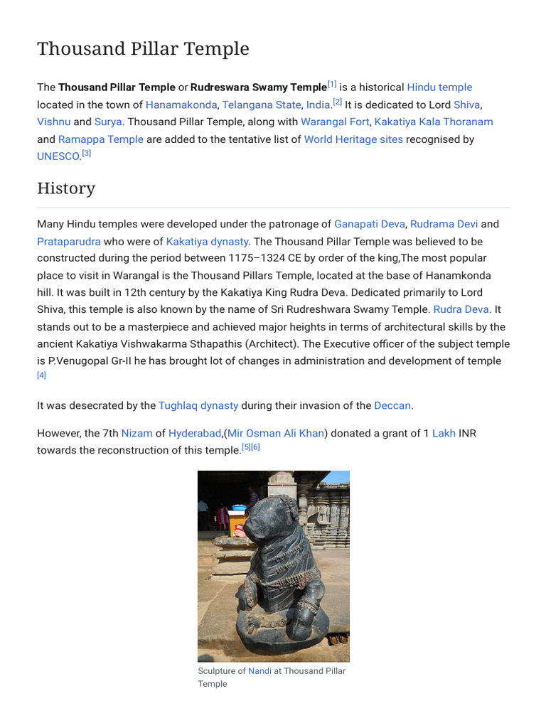 Thousand Pillar Temple - Wikipedia | PDF
