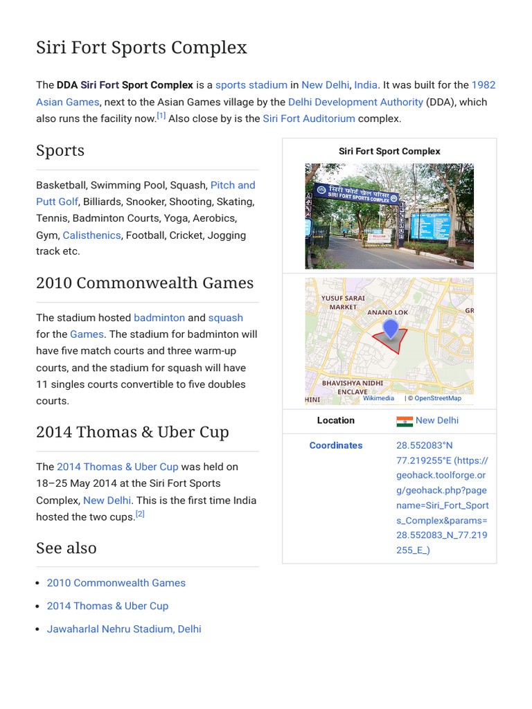 DDA Siri Fort Sports Complex Overview | PDF | Sports