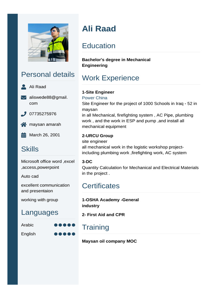 Mechanical Engineer Ali Raad's Resume | PDF