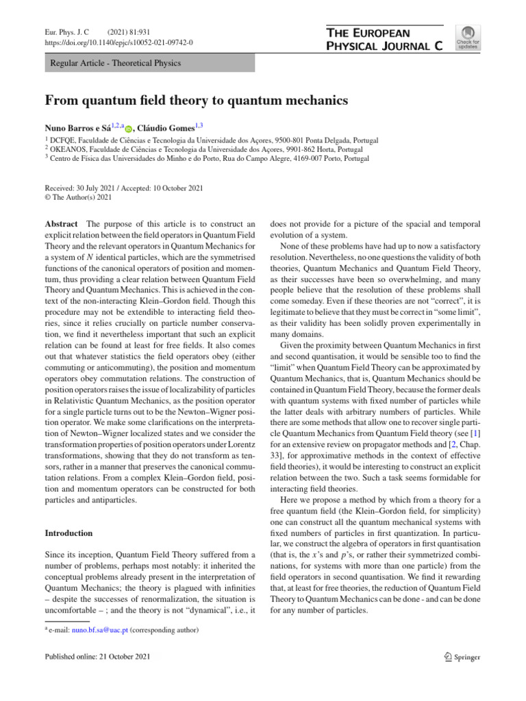 Quantum Field Theory to Quantum Mechanics | PDF | Quantum Field Theory ...