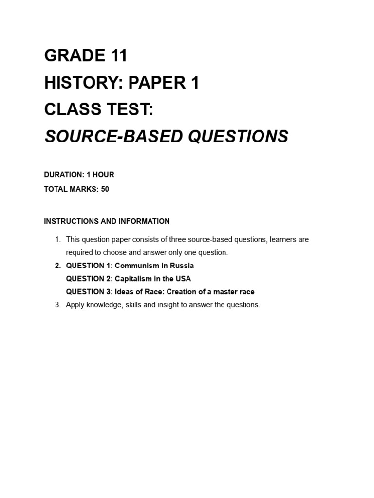 Grade 11 Question Paper 1 Source Based | PDF | New Deal | Information