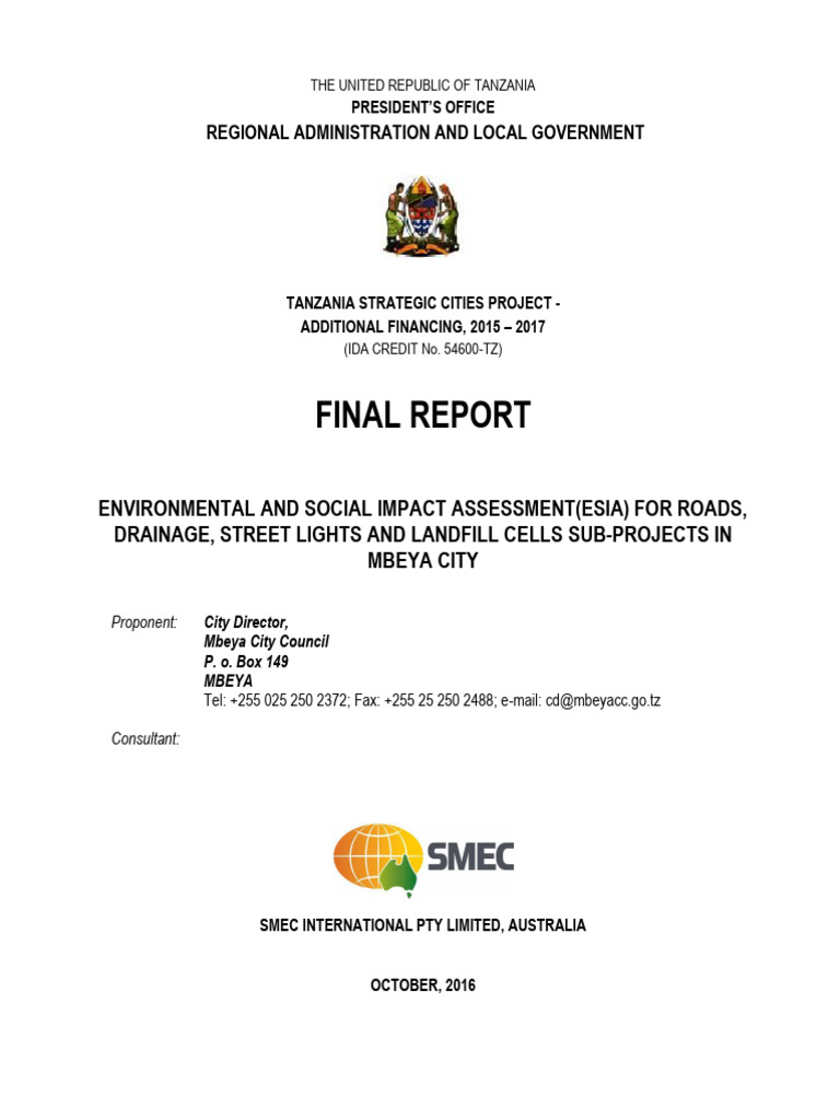 ESIA for Mbeya City Infrastructure Projects | PDF | Environmental ...