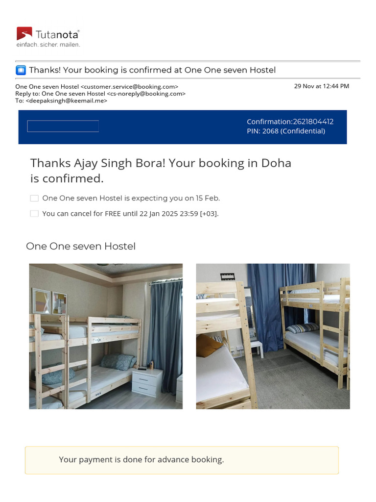 One One Seven Hostel Booking Confirmation | PDF | Credit Card | Payments
