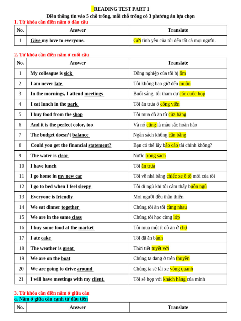 Reading Part 1 | PDF
