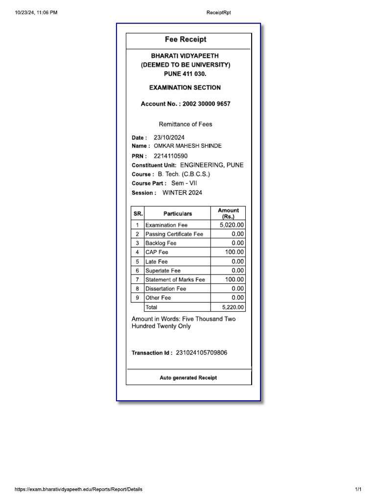 Omkar Exam Fee | PDF