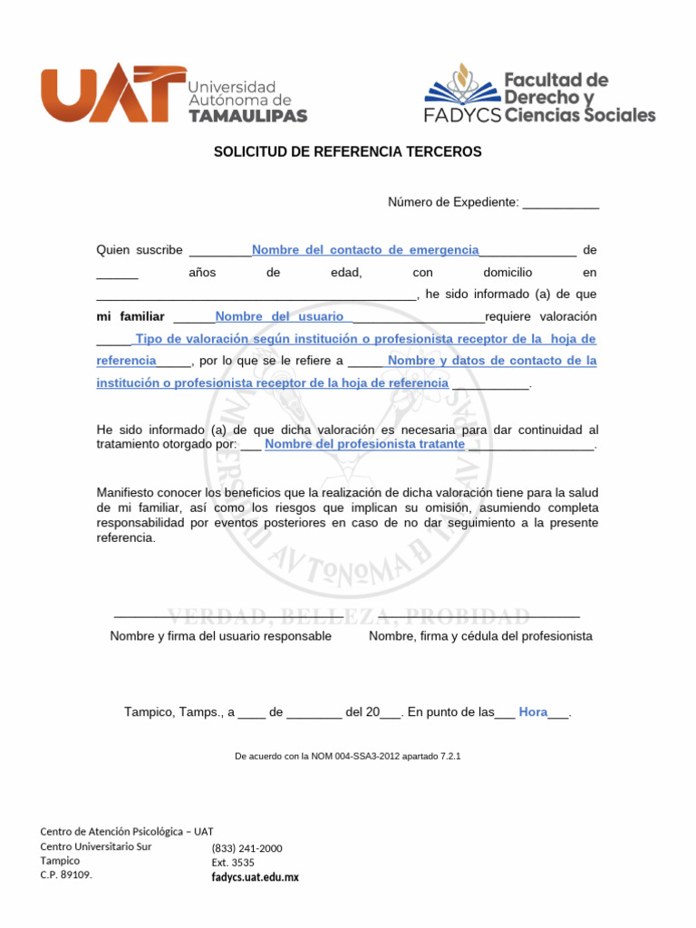 Solicitud de Referencia A Terceros Uat | PDF