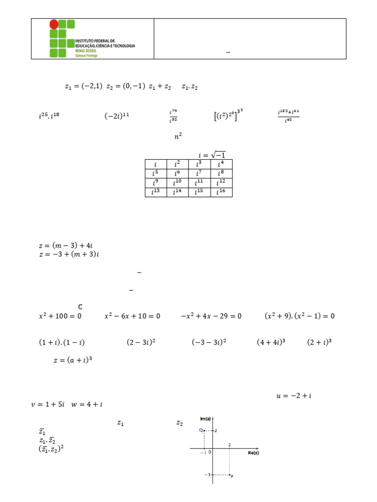 Lista de Exercicios - Cap 7 - Num Complexos | PDF | Número complexo | Matemática