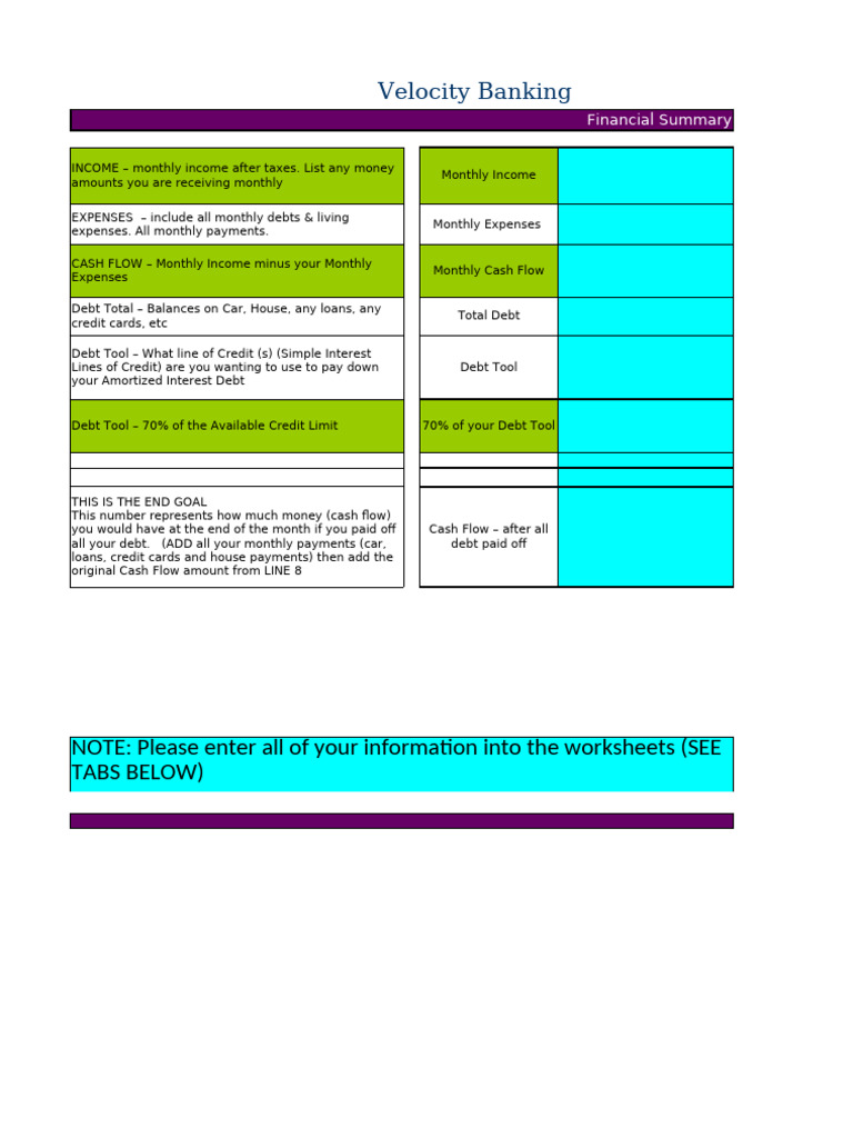 Velocity Banking Financial Spreadsheet 2022 | PDF | Debt | Mortgages