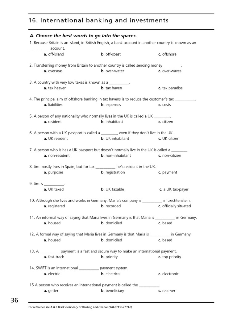 Unit 16. International Banking - From - Check Your English Vocabulary ...