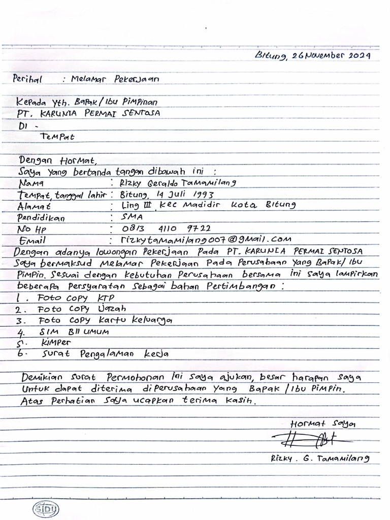 Lamaran PT Kps | PDF