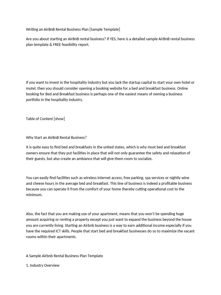 Writing An AirBnB Rental Business Plan (Sample Template) | PDF | Airbnb ...
