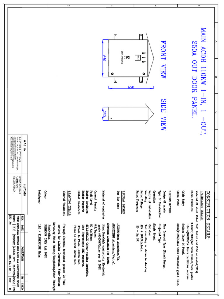 Main Acdb 110kw (250a) Out Door Panel | PDF