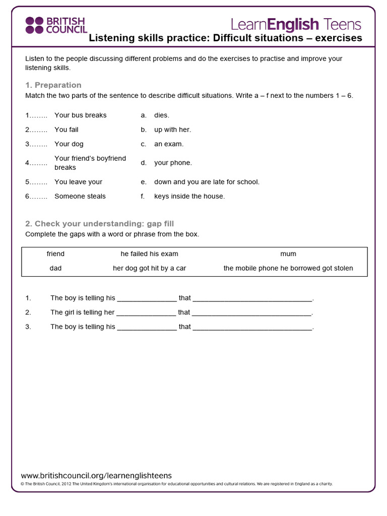 Difficult Situations - Exercises 1 | PDF