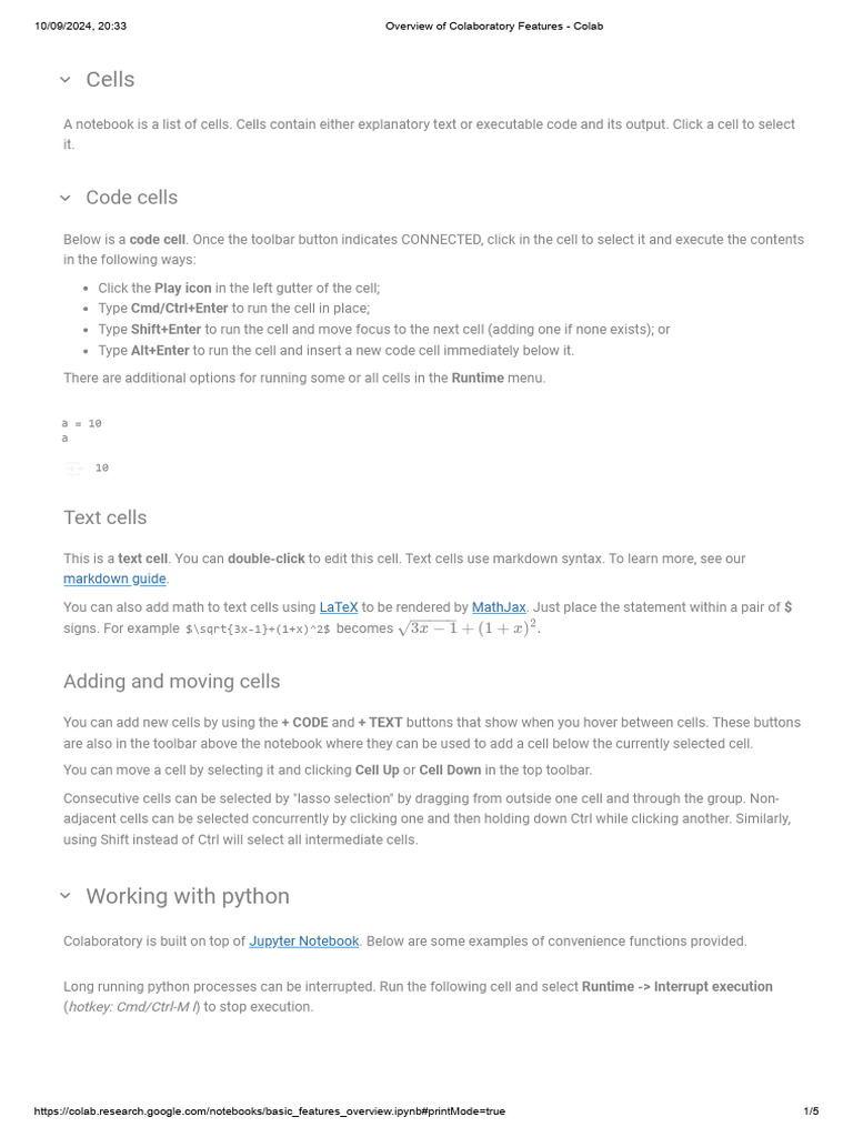 Overview of Colaboratory Features - Colab | PDF | Software | Computing