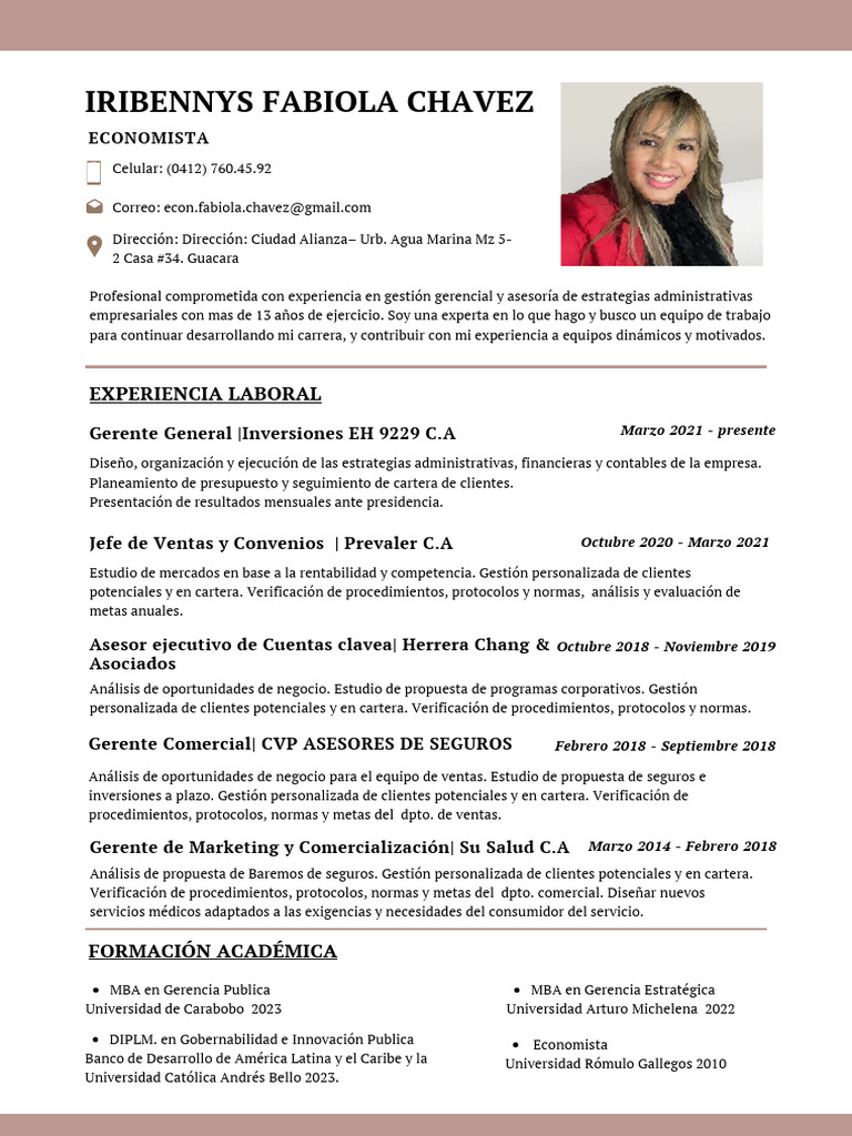 Curriculum CV Profesional - Fabiola Chávez | PDF | Economista | Negocios económicos