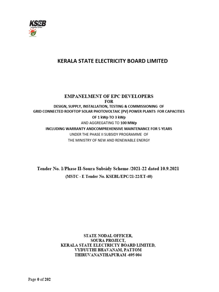 KSEBL EPC Developers Tender Criteria | PDF | Photovoltaics ...