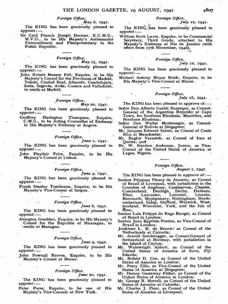 Diplomatic Appointments 1941 | PDF | International Relations ...