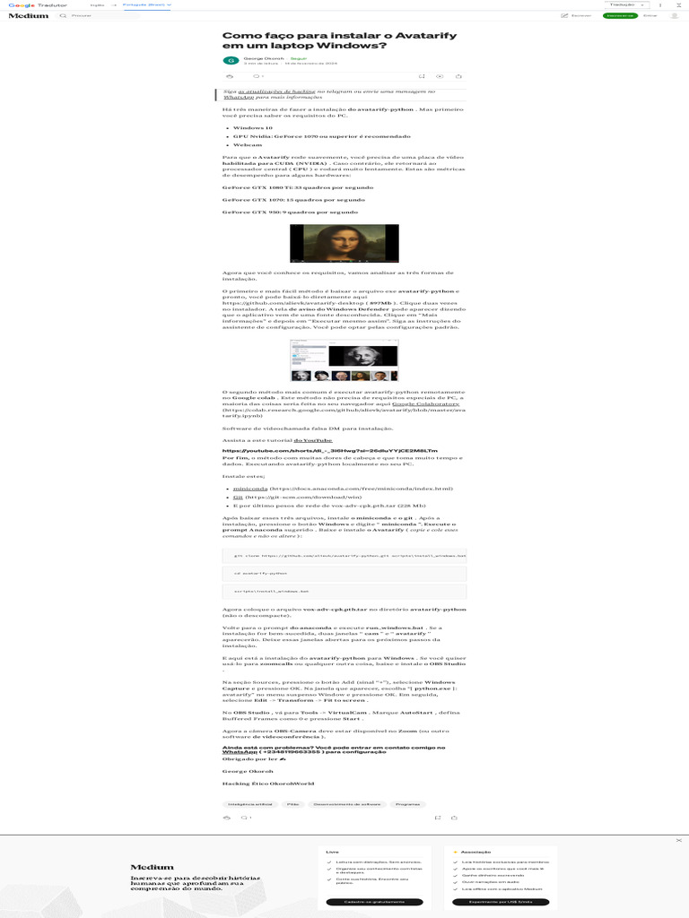 Como Instalar o Avataryfi para Fazer Deepface | PDF | Informática