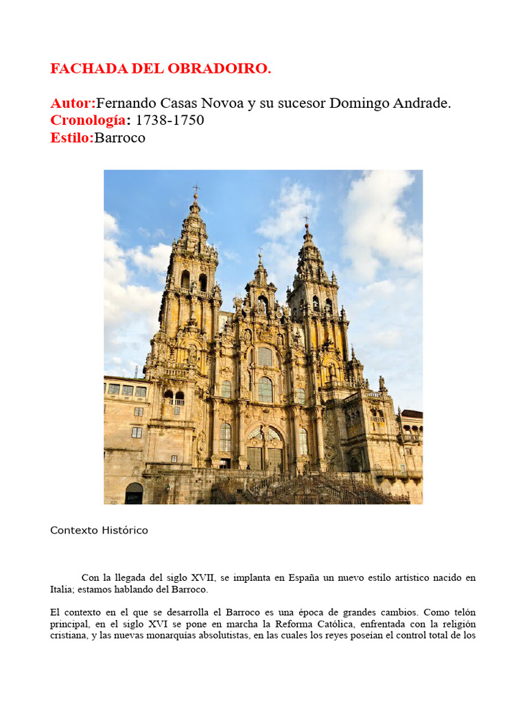 Fachada Del Obradoiro | PDF | Barroco | Santiago de compostela