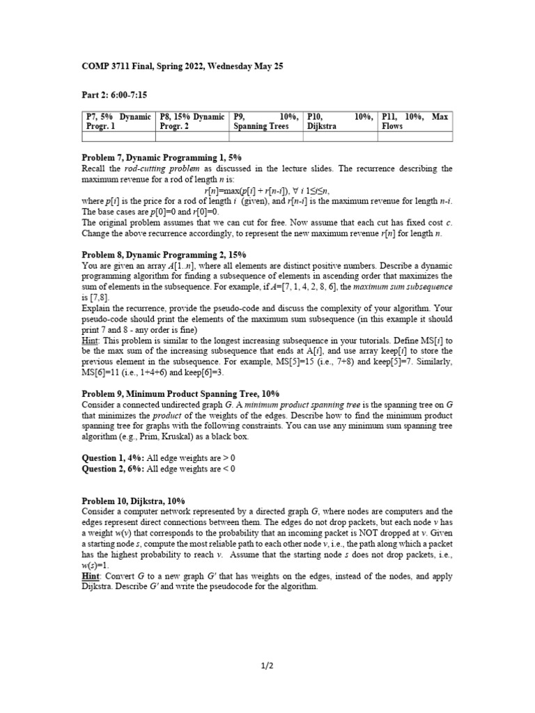 (COMP3711) (2022) (S) Final Zd5muen 10783 | PDF | Algorithms | Applied Mathematics