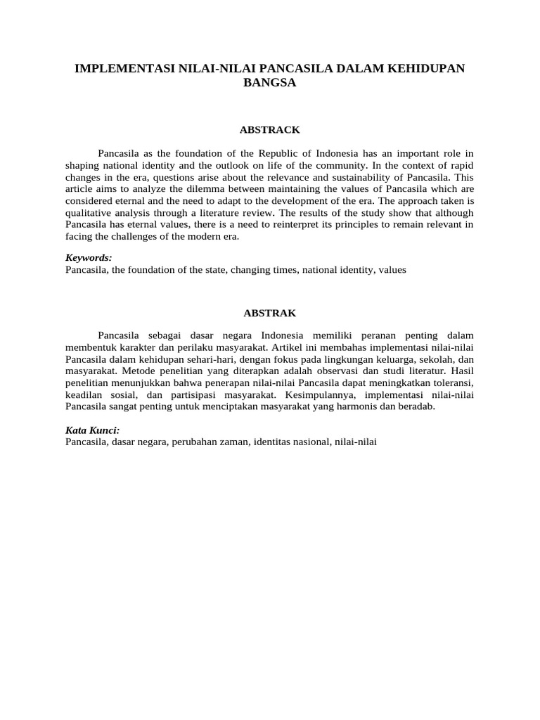 Implementasi Nilai Nilai Pancasila Dalam Kehidupan Sehari Hari Pdf 