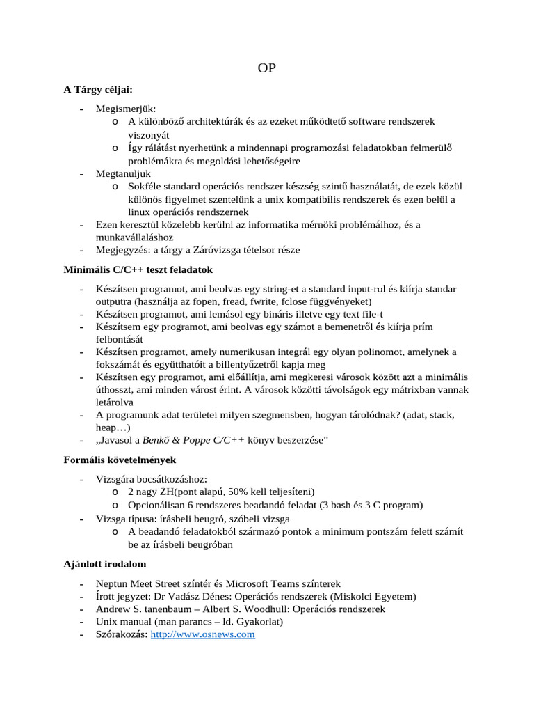 Operációs Rendszerek | PDF