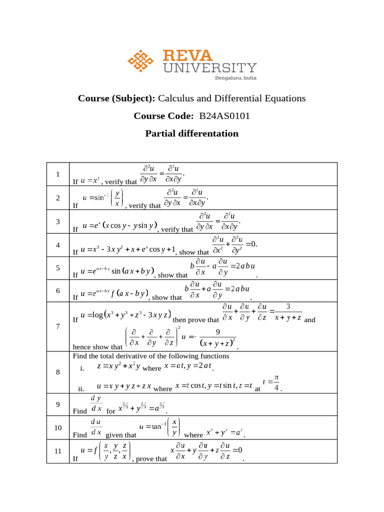 Unit 2 QB - Partial Differentiation | PDF | Functions And Mappings | Mathematical Concepts