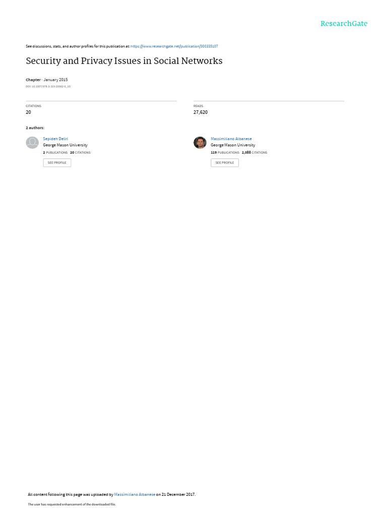 Security And Privacy Issues In Social Networks Pdf Phishing