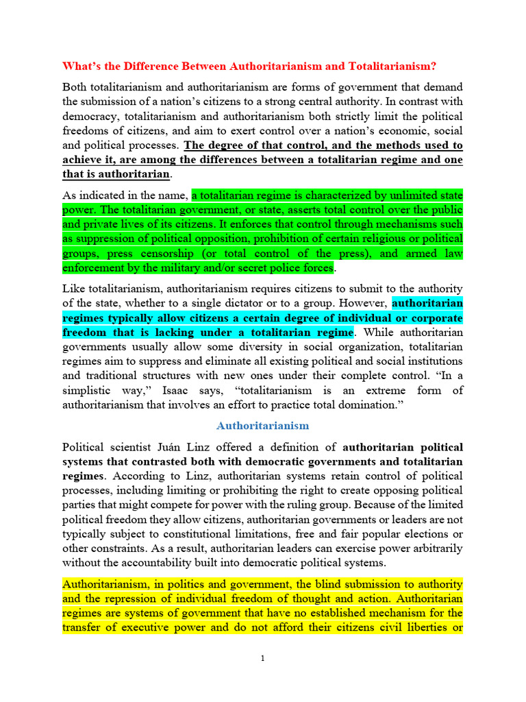 Week 7 Authoritarianism&Totalitarianism | PDF | Authoritarianism ...