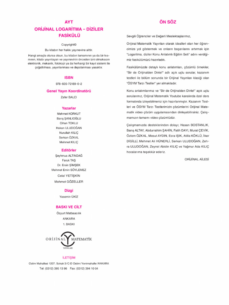 Orijinal - Logaritma Ve Diziler Fasikülü (2024) | PDF