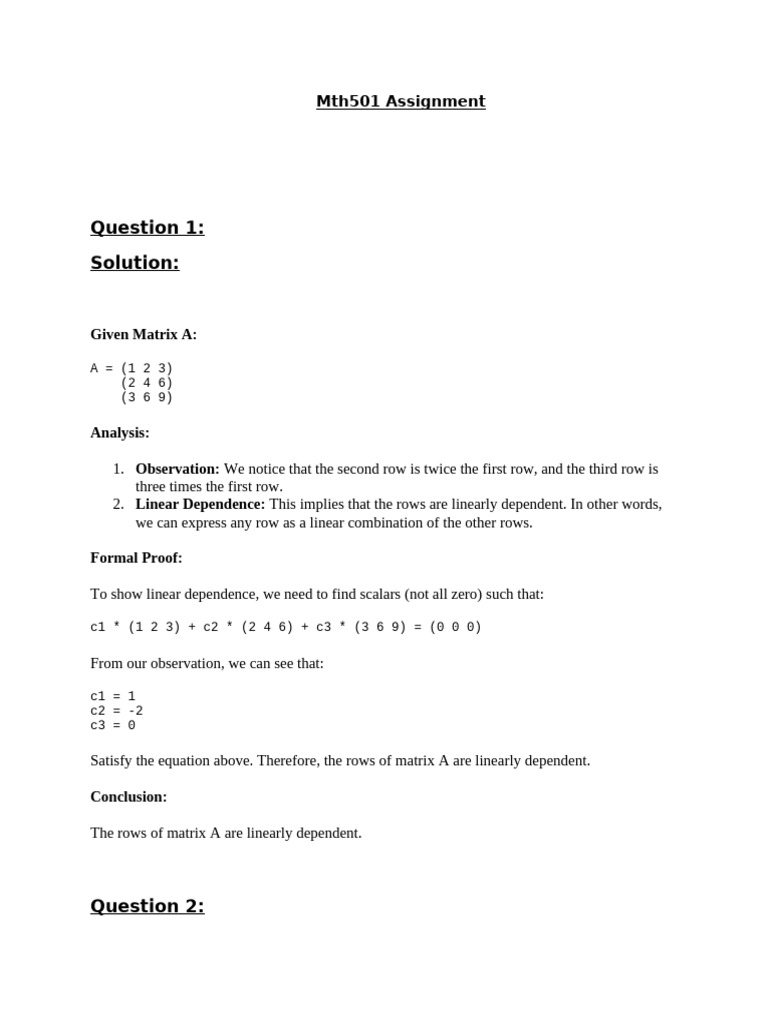 Mth501 Assignment Solution Incharge DR - Nimra Jamil | PDF