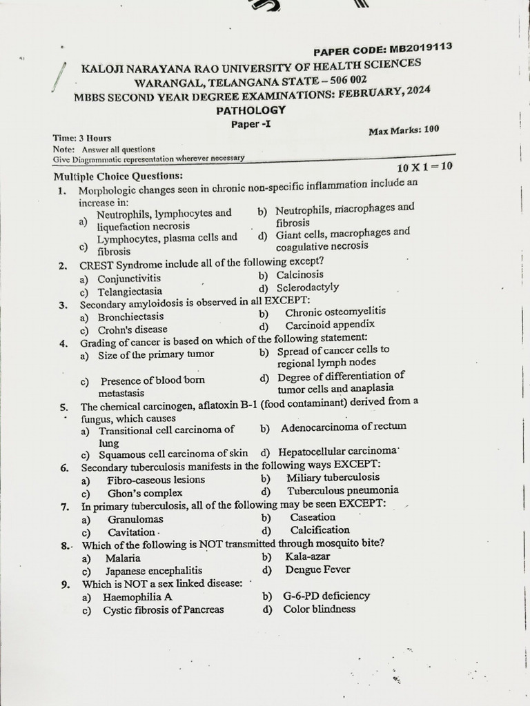 Pathology Pyqs Paper 1 | PDF