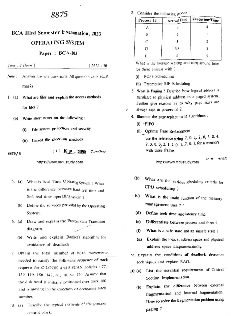 Bca 3 Sem Operating System 8875 2023 | PDF