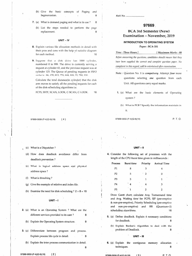 Bca 3 Sem Introduction To Operating System 97669 Nov 2019 | PDF