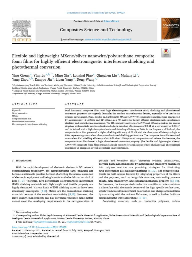 Flexible and Lightweight MXenesilver Nanowirepolyurethane Composite | PDF | Foam | Porosity