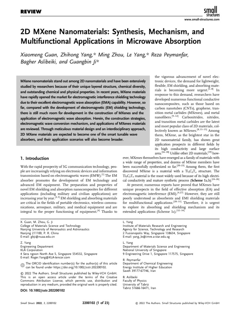Small Structures - 2022 - Guan - 2D MXene Nanomaterials Synthesis Mechanism and Multifunctional ...