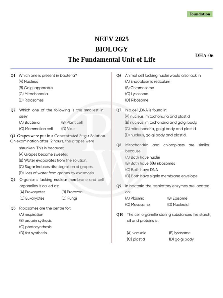 667c14893d4f0f6df48a44d9 - ## - The Fundamental Unit of Life - DHA 06 (Of Lecture 08) - Neev ...
