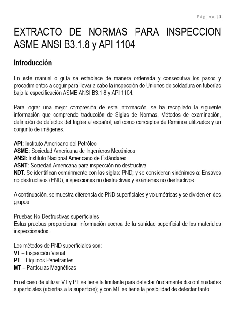EXTRACTO DE NORMAS ASME ANSI B3.1.8 y API 1104 | PDF | Pruebas no destructivas | Ingeniería mecánica