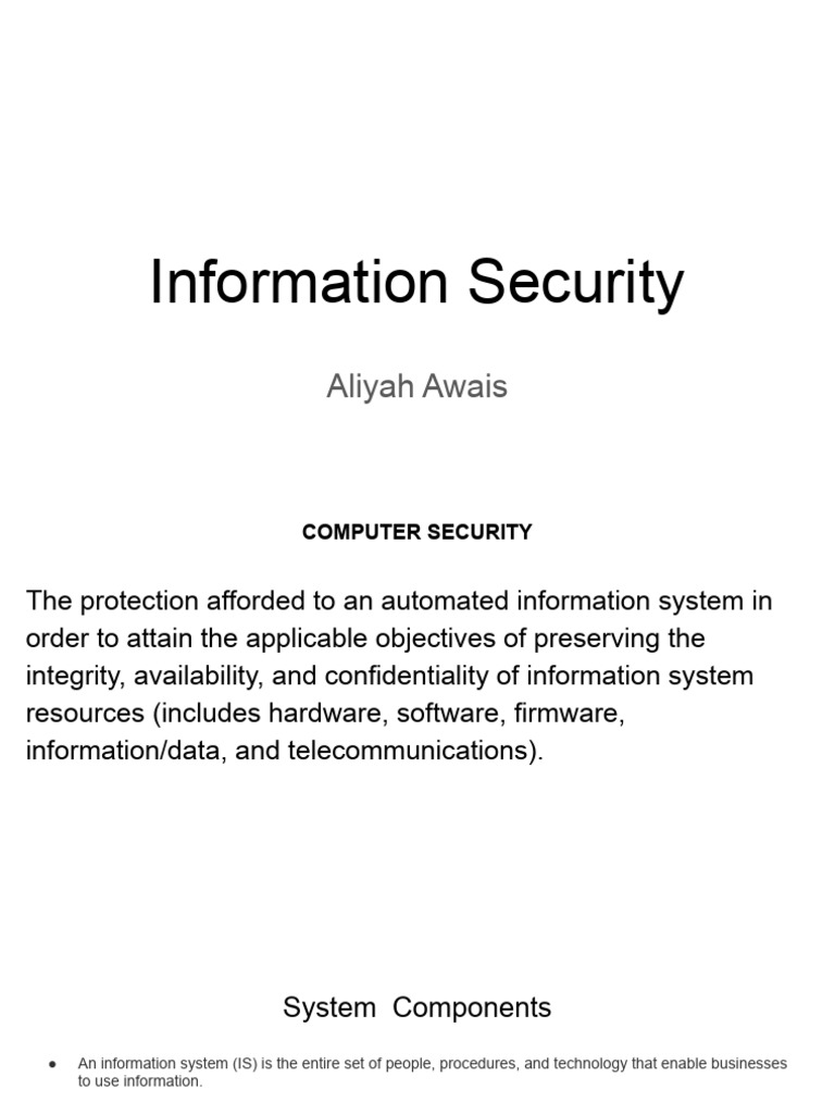 Information Security Lecture 1 A Pdf Information Security Security