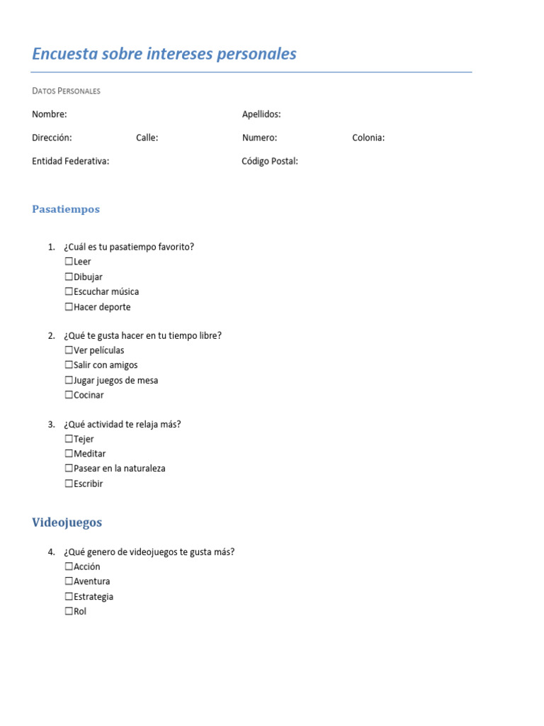 Encuesta Sobre Intereses Personales | PDF