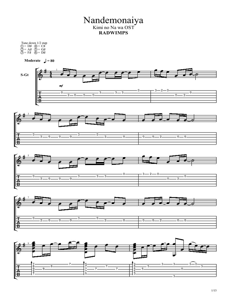 Nandemonaiya Sheet Music Guide | PDF | Songs | Musical Compositions