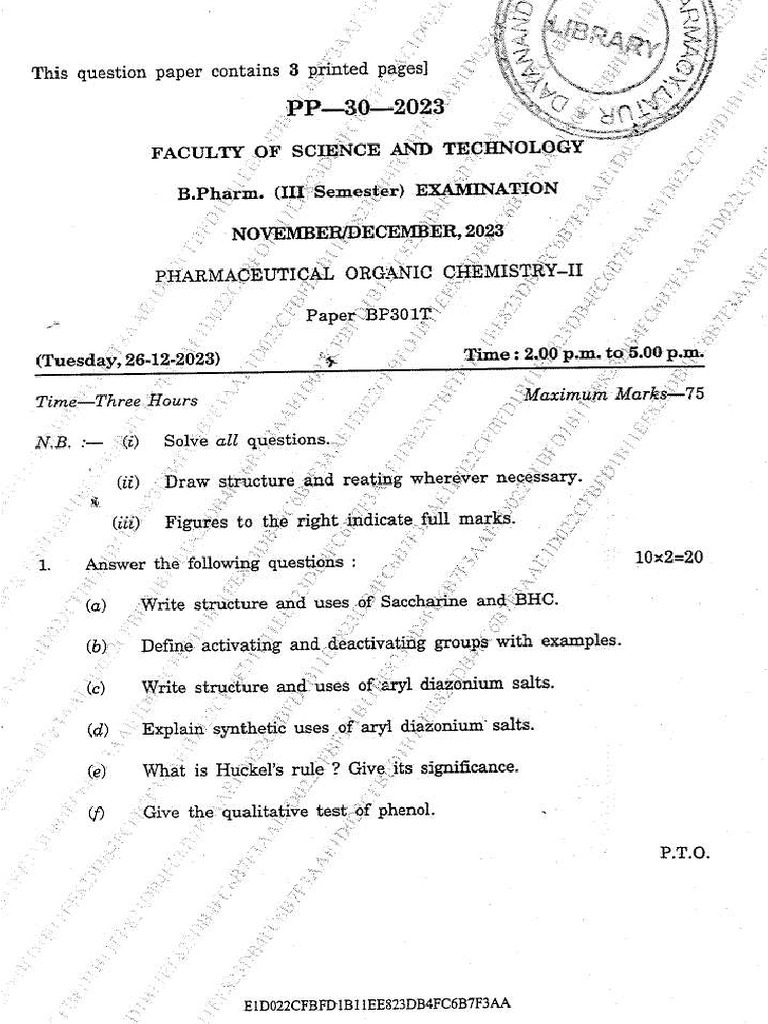 B.pharm 2 ND Year 3 RD Sem Nov Dec 2023 | PDF