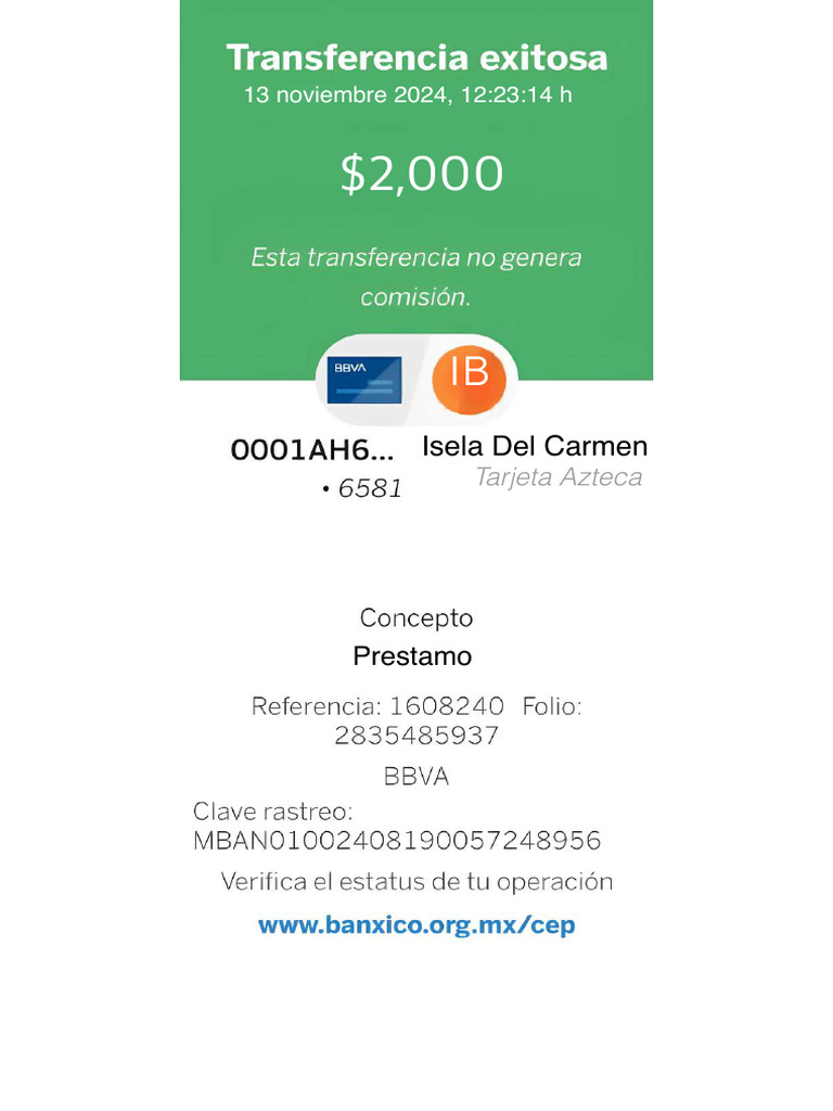 Comprobante Transferencia BBVA | PDF